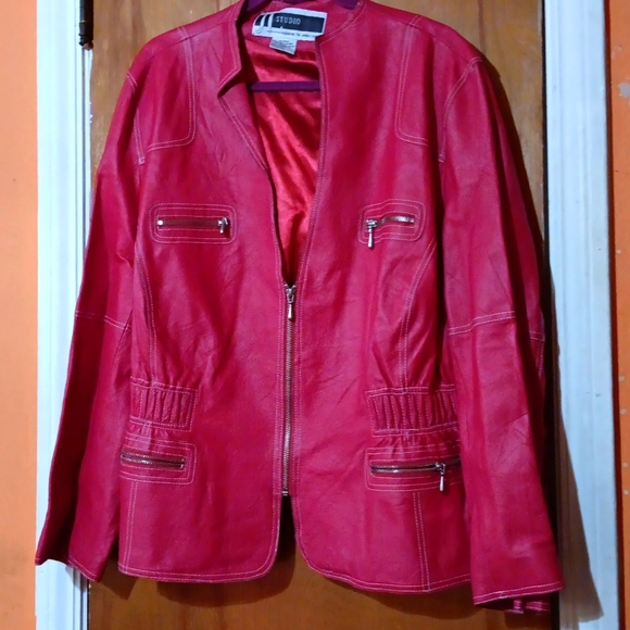 Studio | Jackets & Coats | Vintage Metrostyle Red Leather Zip Up Jacket ...